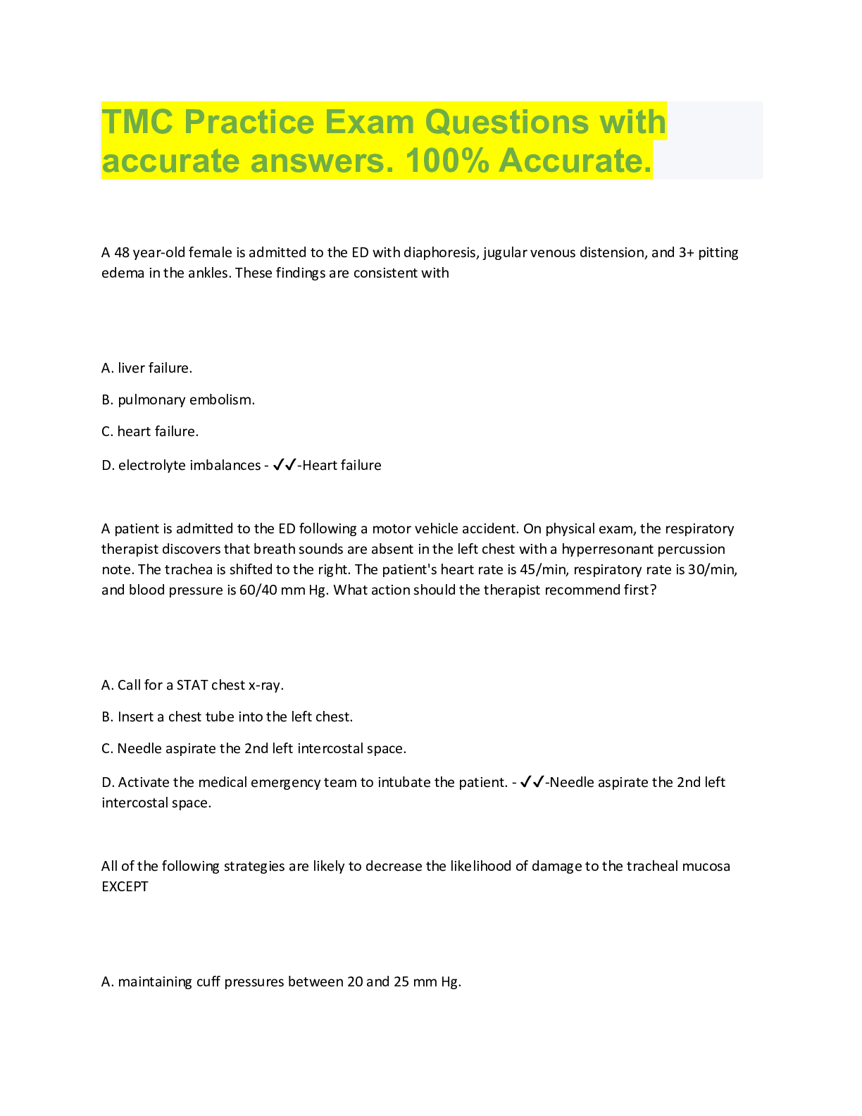 TMC Practice Exam Questions with accurate answers. 100% Accurate - Scholarfriends